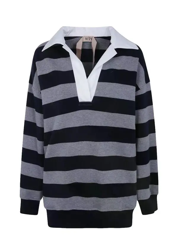 N°21 Striped Cotton Hoodie - Grey