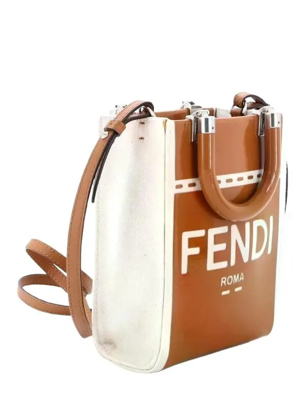Fendi Sunshine Shopper Tote Patent And Canvas Mini Crossbody Bag - Brown