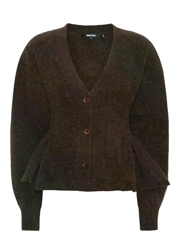 ROTATE BY BIRGER CHRISTENSEN Peplum Hem V-neck Cardigan - Brown