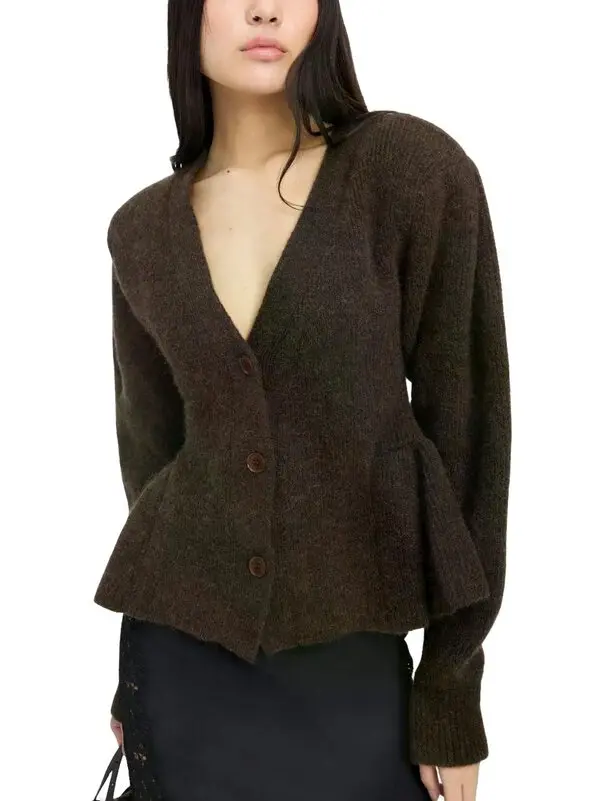 ROTATE BY BIRGER CHRISTENSEN Peplum Hem V-neck Cardigan - Brown