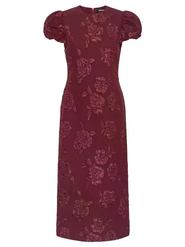 ROTATE BY BIRGER CHRISTENSEN Jacquard Midi Dress With Puff Sleeves - Red