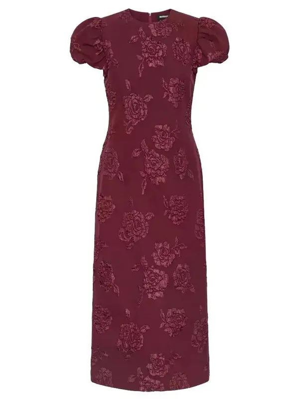 ROTATE BY BIRGER CHRISTENSEN Jacquard Midi Dress With Puff Sleeves - Red