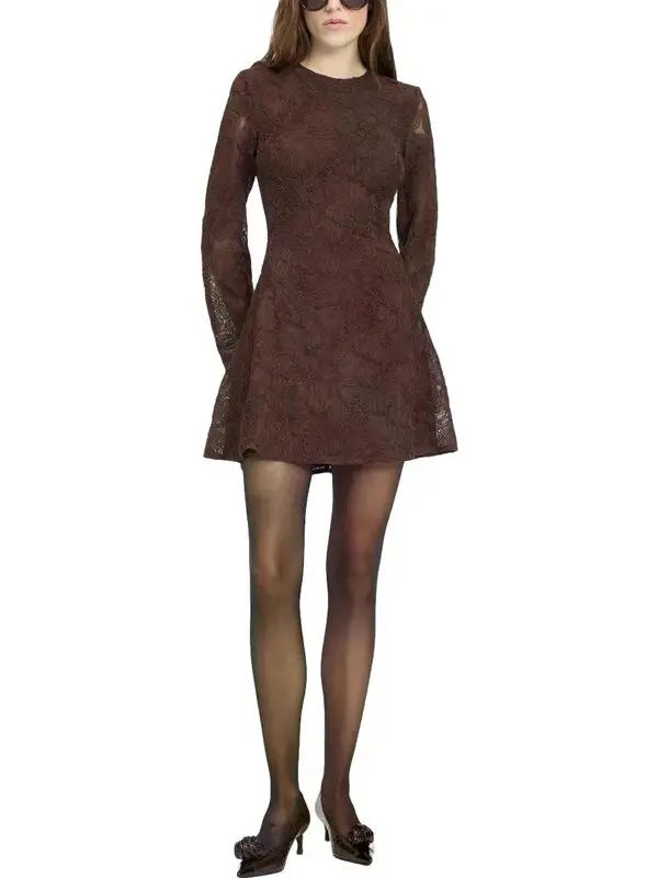ROTATE BY BIRGER CHRISTENSEN Flower Mesh Long Sleeve Mini Dress - Brown