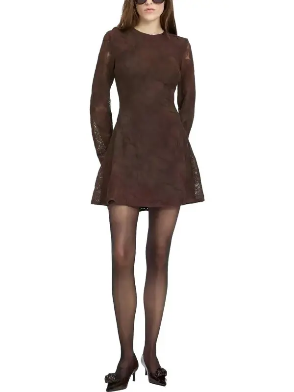 ROTATE BY BIRGER CHRISTENSEN Flower Mesh Long Sleeve Mini Dress - Brown
