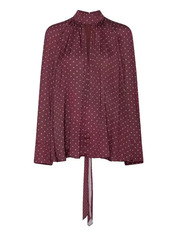 ROTATE BY BIRGER CHRISTENSEN Dark Polka Dot Satin Bow Shirt - Red