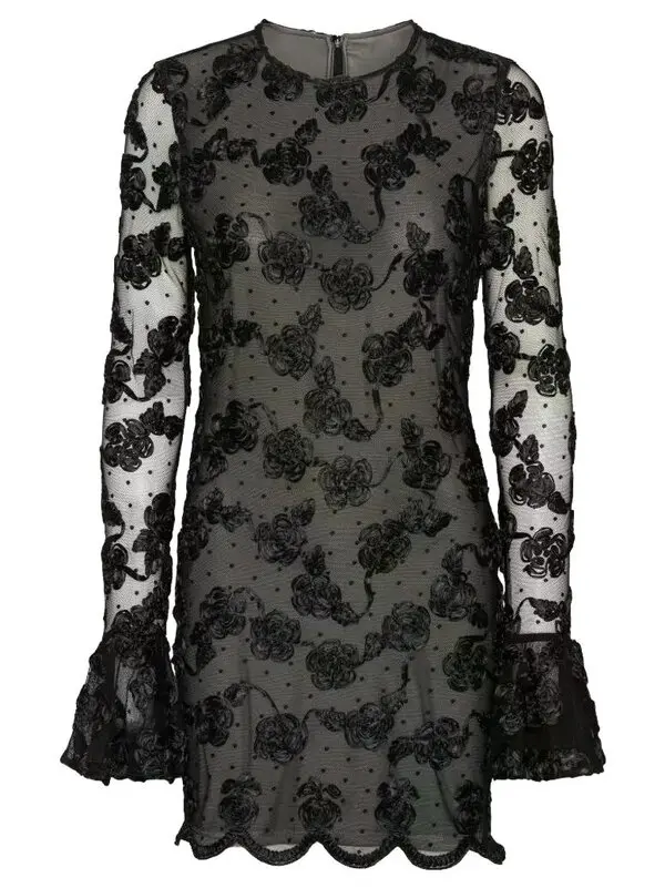 ROTATE BY BIRGER CHRISTENSEN Flower Mesh Long Sleeve Mini Dress - Black