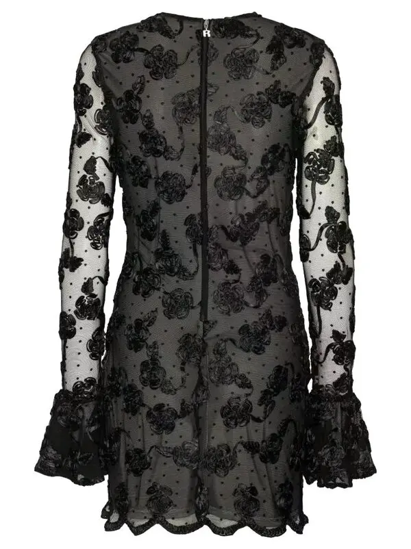 ROTATE BY BIRGER CHRISTENSEN Flower Mesh Long Sleeve Mini Dress - Black