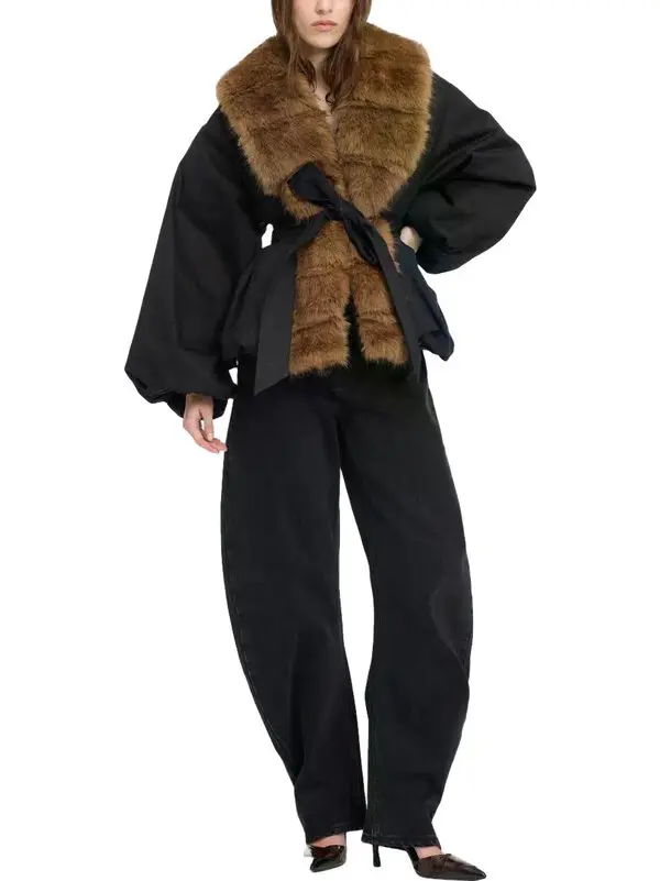 ROTATE BY BIRGER CHRISTENSEN Faux Fur Collar Jacket - Black