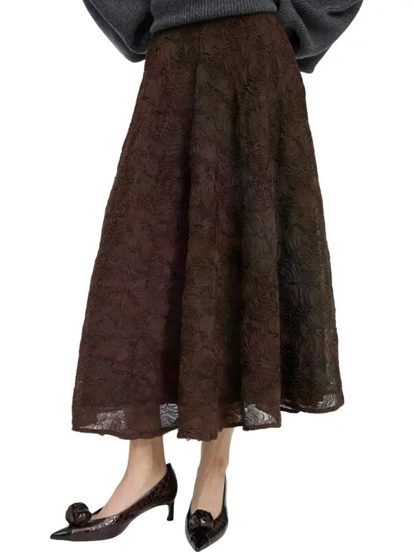 ROTATE BY BIRGER CHRISTENSEN Floral-mesh Sun Skirt - Brown