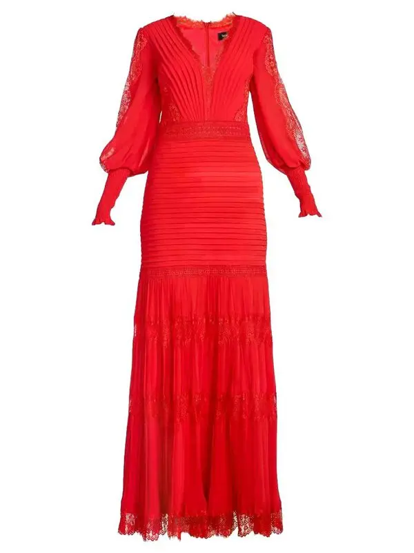 Tadashi Shoji Nyssa Lace-panelled Pleated Maxi Dress - Red