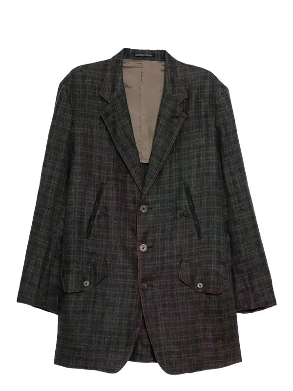 Yohji Yamamoto Linen Twill Plaided Pocket Jacket - Grey