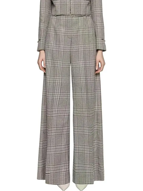 NISSA Checked Tailored Wide-leg Trousers - Neutrals