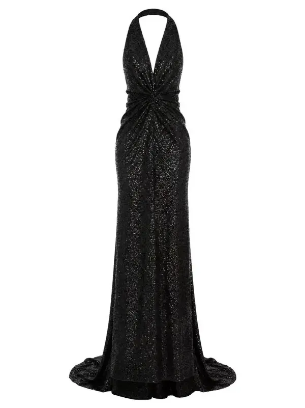 ROSERRY Rosserry Sienna Sequin Embellished Halterneck Maxi Dress - Black