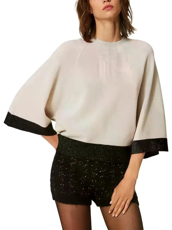 TWINSET Lurex-knit Raglan-sleeve Sweater - Neutrals
