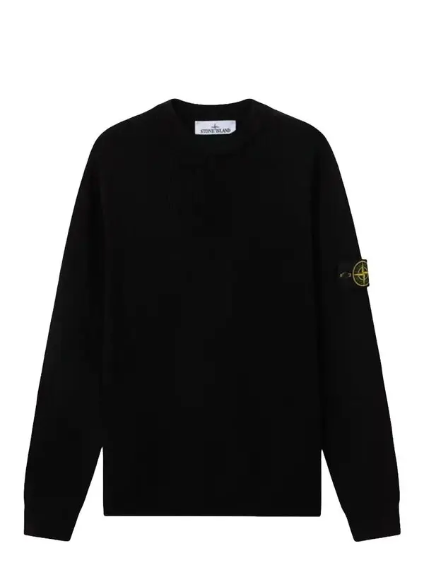 Stone Island Logo Patch Ribbed Knit Sweater - Black