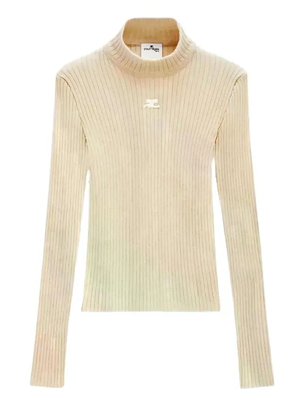 COURREGES Ribbed Knit High Neck Sweater - Neutrals