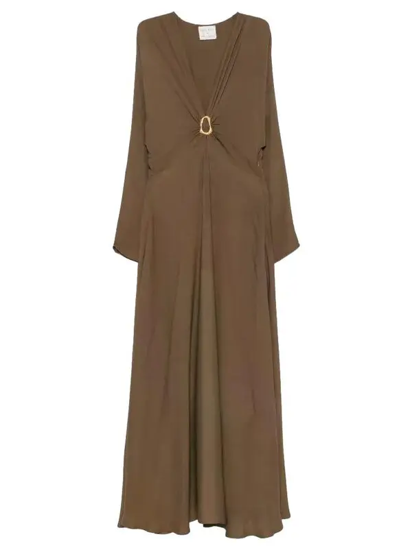 FORTE_FORTE Khaki V-neck Maxi Dress - Green