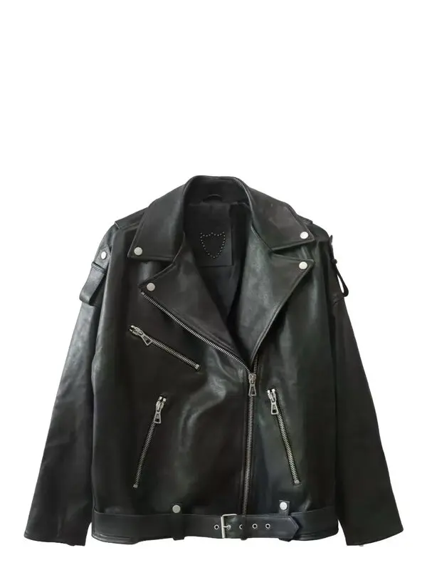 HTC LOS ANGELES Janis Belted Leather Jacket - Black