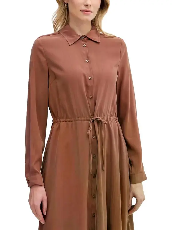 GAUDI Drawstring Waist Long Sleeve Maxi Shirt Dress - Brown