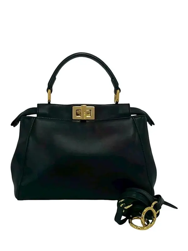 Fendi Mini Leather Peekaboo Iconic Satchel - Black