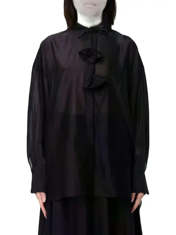 HANITA Chiffon Floral Appliqué Blouse - Black