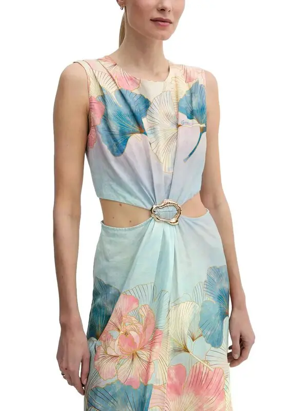 GAUDI Floral Print Cut-out Midi Dress - Blue