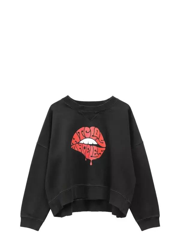HTC LOS ANGELES Lips Print Studded Sweater - Black