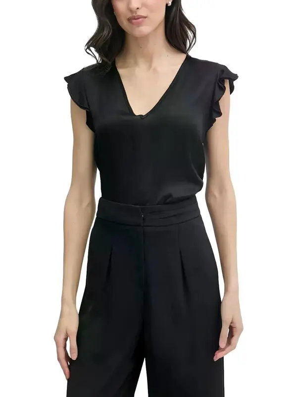 GAUDI V-neck Ruffle Sleeve Top - Black
