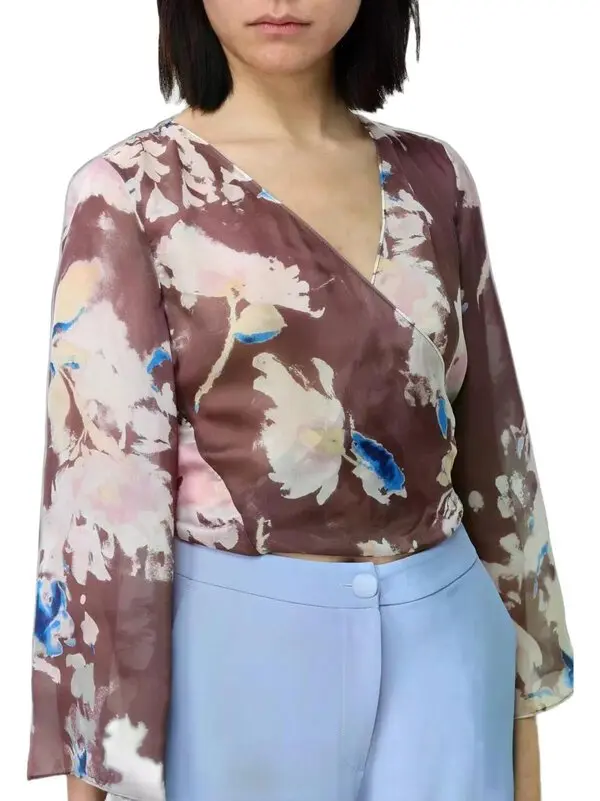 HANITA Floral Print Wrap Blouse - Brown