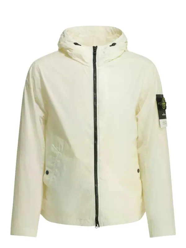 Stone Island Hooded Crinkled Texture Zip-up Coat - Neutrals