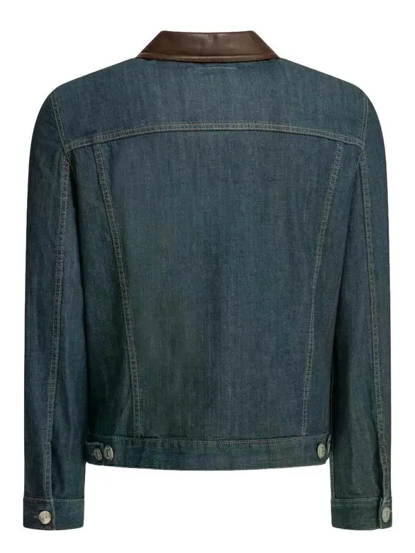 Brunello Cucinelli Denim Trucker Jacket With Leather Collar - Blue