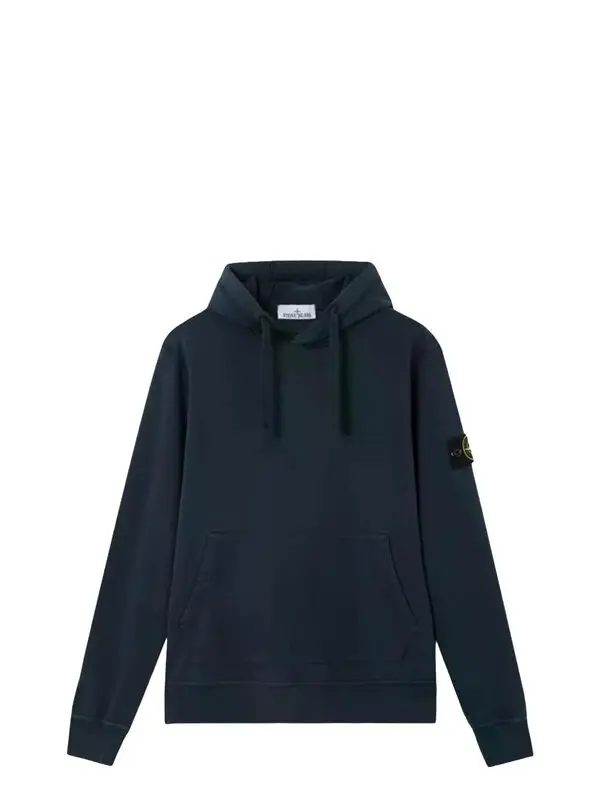Stone Island Logo Patch Drawstring Hoodie - Blue