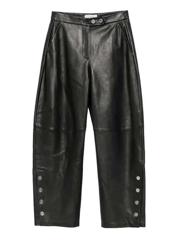Sportmax Leather Wide Leg Button-detailed Trousers - Black