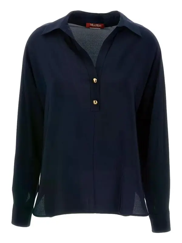 Max Mara Silk Polo With Button Fastening - Blue