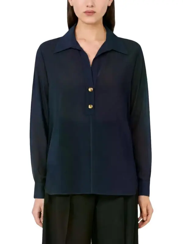 Max Mara Silk Polo With Button Fastening - Blue