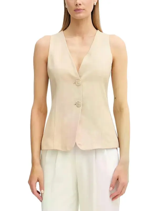 GAUDI Sleeveless V-neck Button-up Top - Neutrals