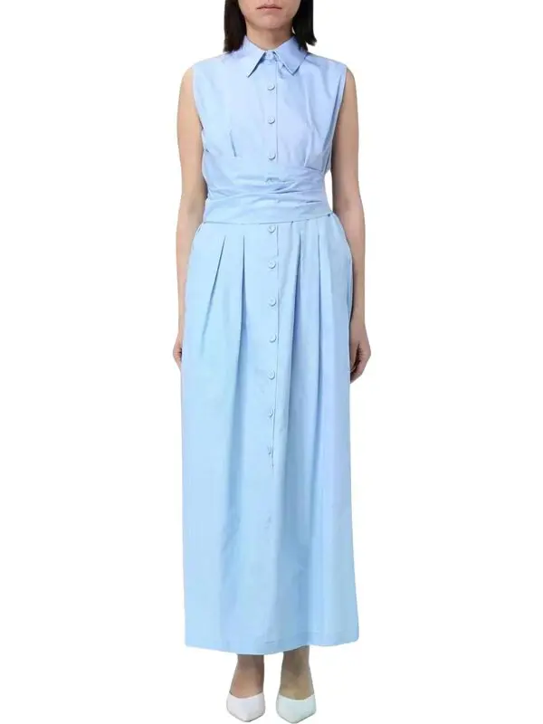 HANITA Sleeveless Pleated Shirt Maxi Dress - Blue