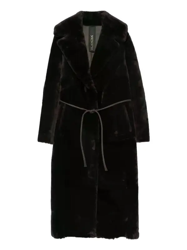 BLANCHA Belted Buttoned Coat - Brown