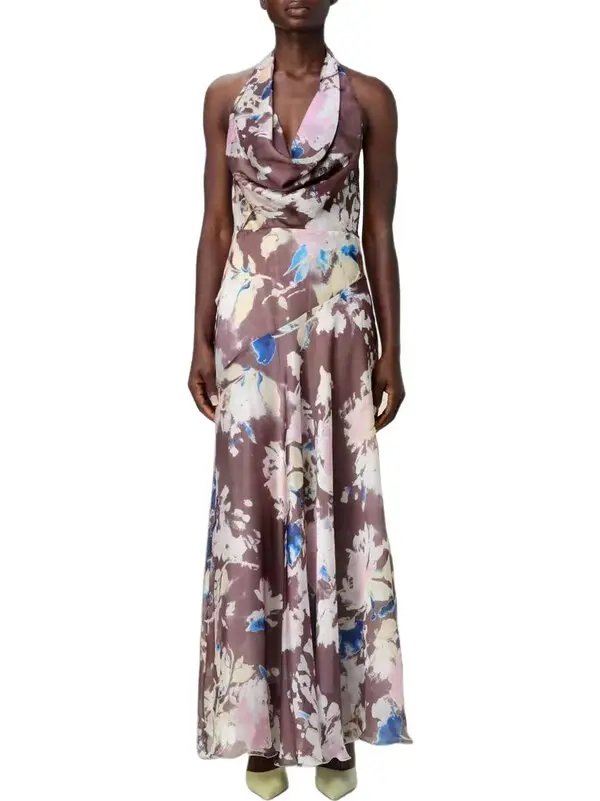 HANITA Floral Print Halterneck Maxi Dress - Brown