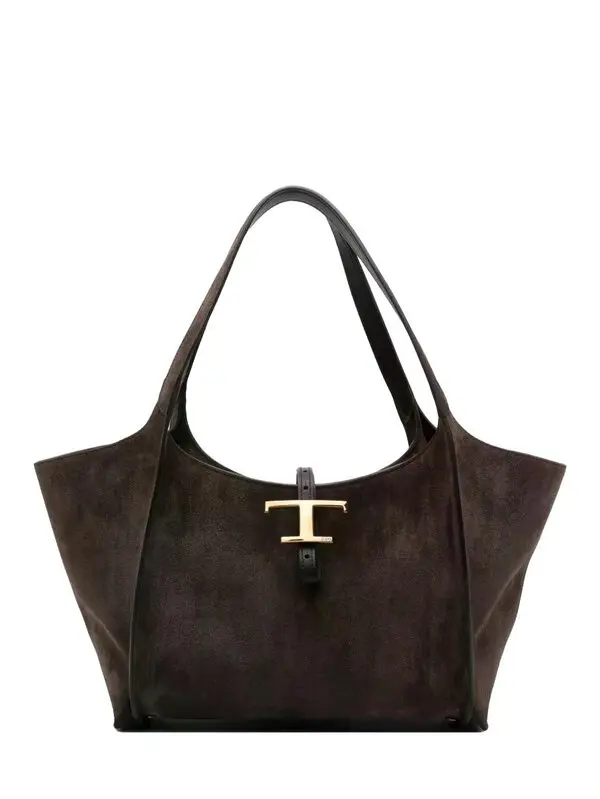 TOD'S Small T Timeless Suede Tote Bag - Brown