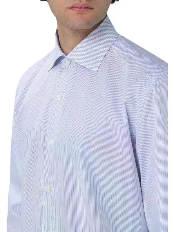 LUIGI BORRELLI Vertical-stripe Long-sleeve Shirt - Blue