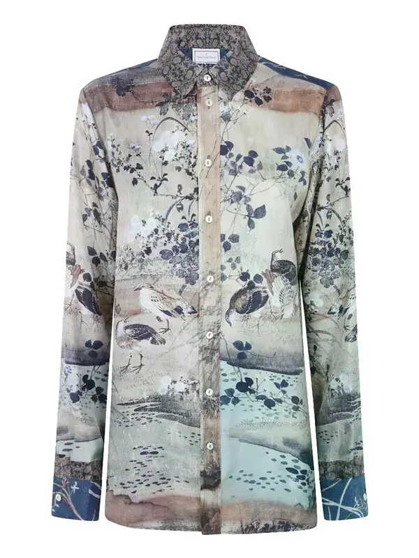 PIERRE-LOUIS MASCIA Silk Floral Print Shirt - Neutrals