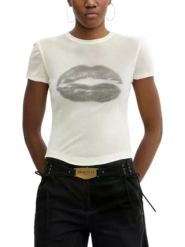 Miss Sixty Lip-print Flocked-texture T-shirt - White