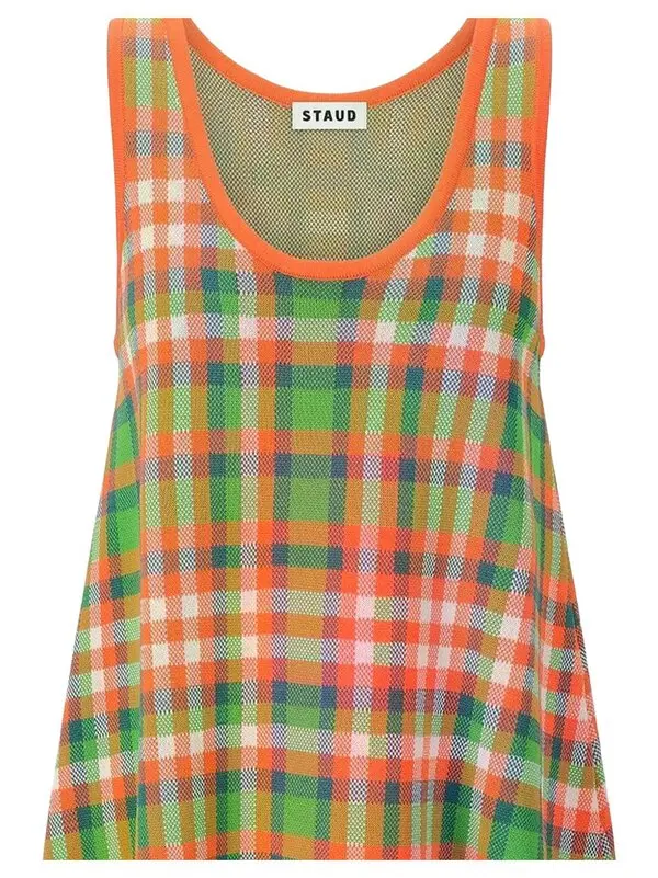 Staud Piazza Plaid-check Mini Dress - Orange