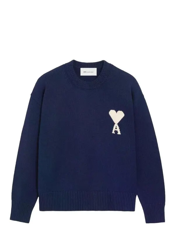 AMI Paris De Coeur Intarsia-knit Sweater - Blue