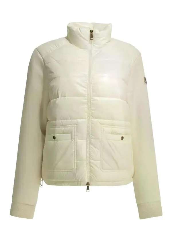 Moncler Padded Zip-up Jacket With Logo Patch - Neutrals