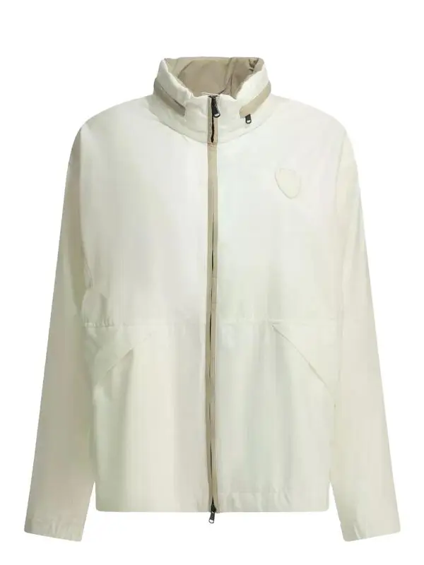 Brunello Cucinelli Zip-up Raincoat With Logo Patch - Neutrals