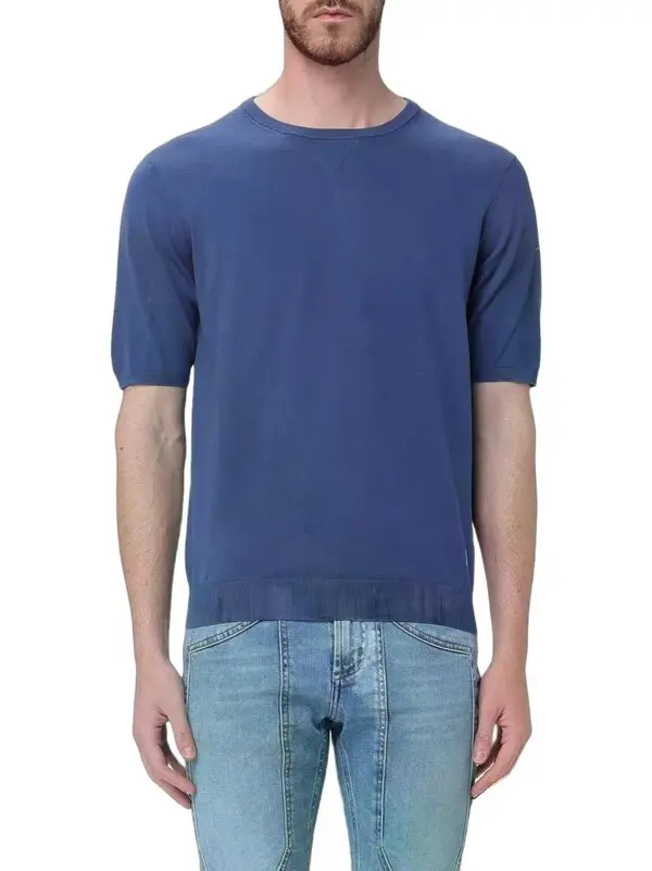 JECKERSON Short-sleeve Crew-neck Sweater With V-insert Detail - Blue