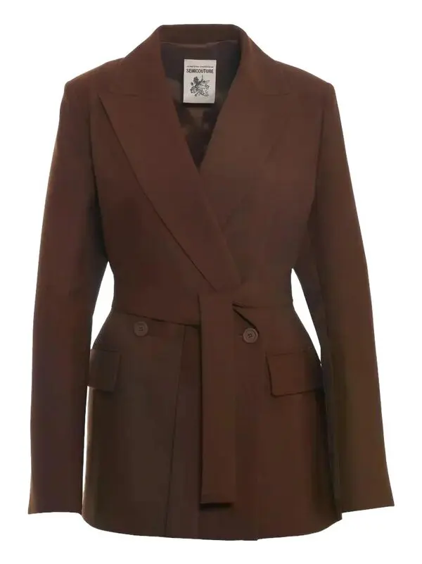 SEMICOUTURE Belted Double-breasted Jacket - Brown