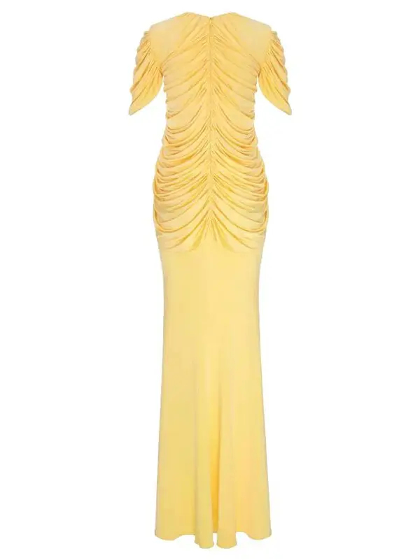 V:PM ATELIER Canary Ruched Draped Maxi Dress - Yellow